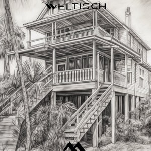 Grayscale Coloring Pages Houses | INSTANT DOWNLOAD | Printable Coloring ...