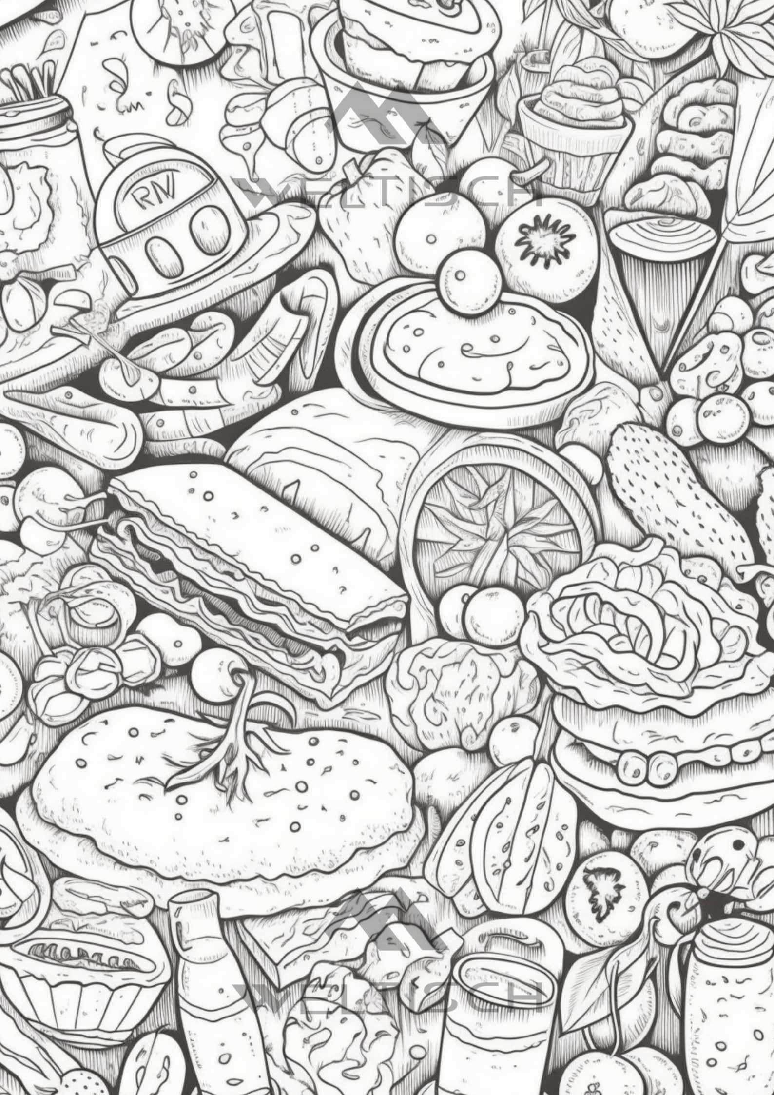 Food Coloring Pages INSTANT DOWNLOAD Printable Coloring Pages Coloring ...