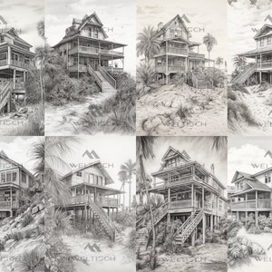 Grayscale Coloring Pages Houses | INSTANT DOWNLOAD | Printable Coloring ...