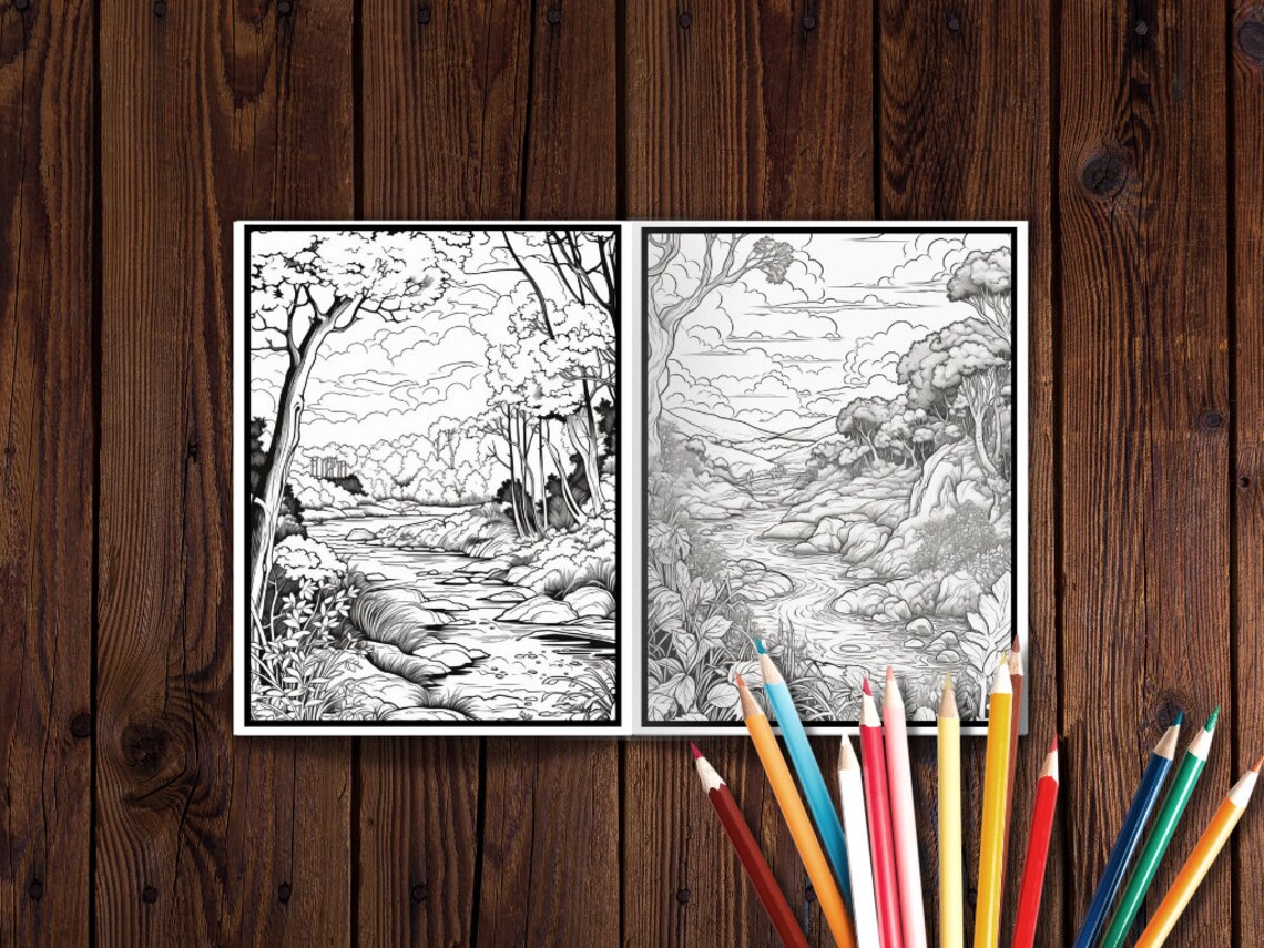 Nature Landscape Coloring Pages Adult Coloring Pages - Etsy