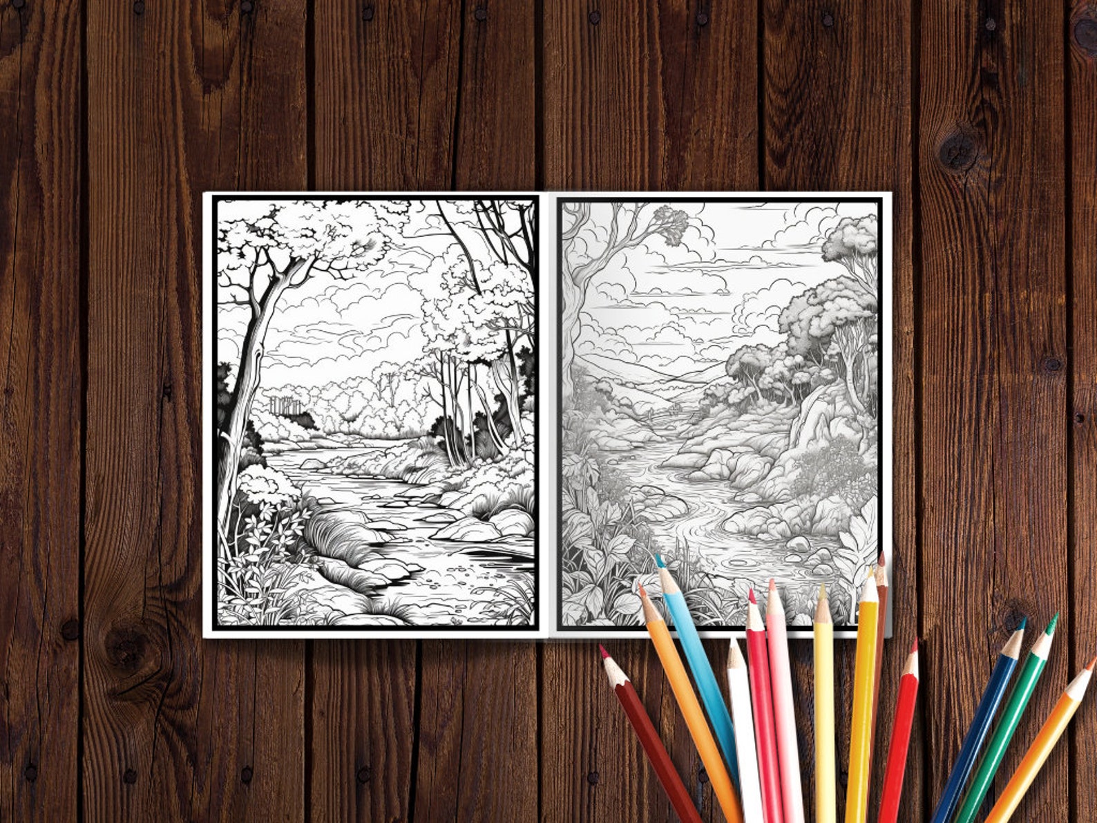 Nature Landscape Coloring Pages Adult Coloring Pages - Etsy