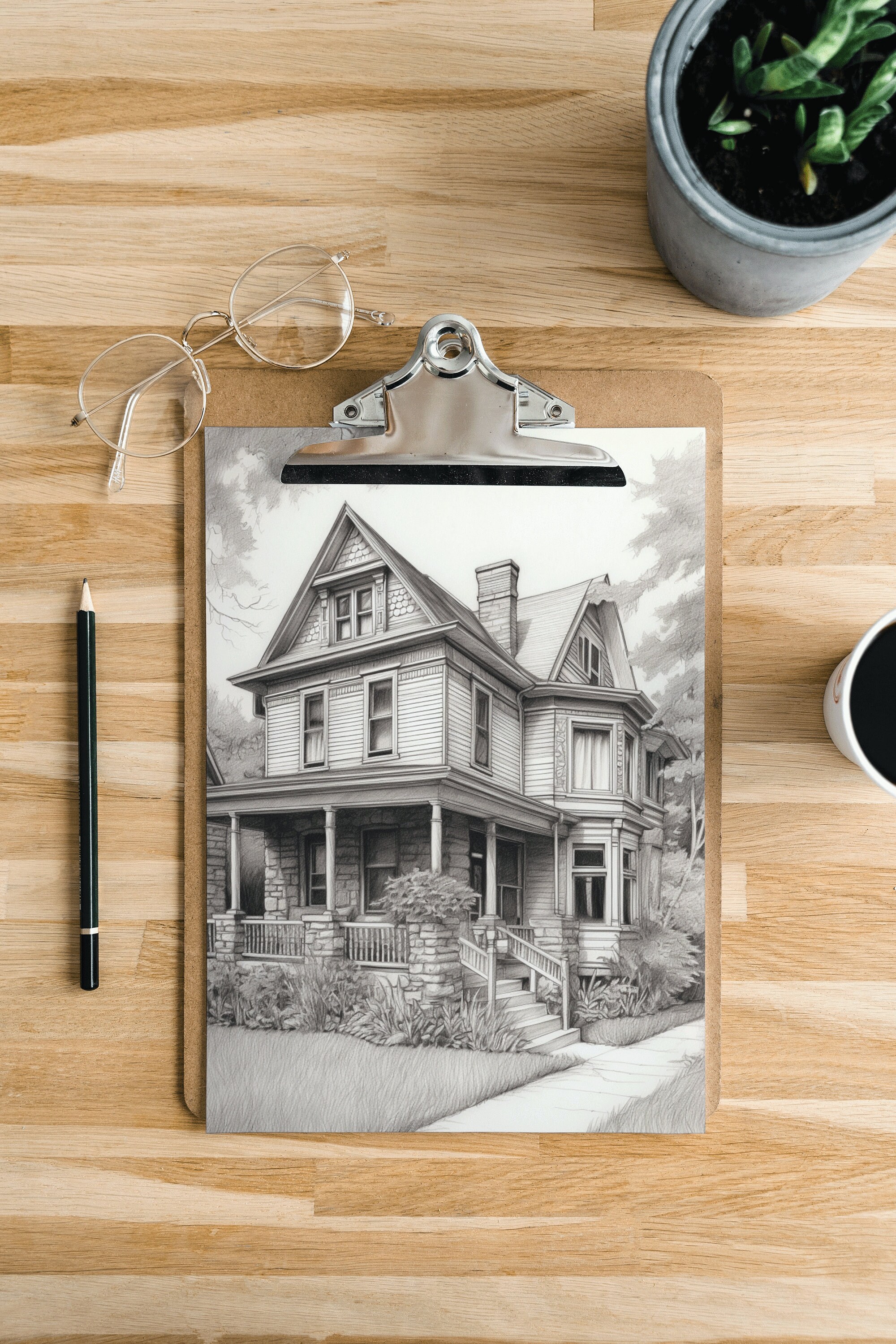 Grayscale Coloring Pages Houses INSTANT DOWNLOAD Printable Coloring ...