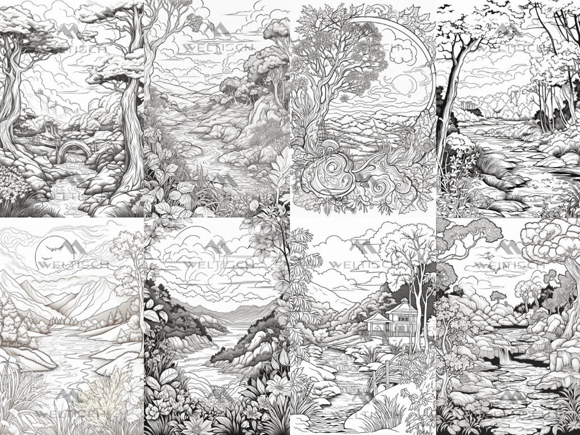 Nature Landscape Coloring Pages Adult Coloring Pages - Etsy