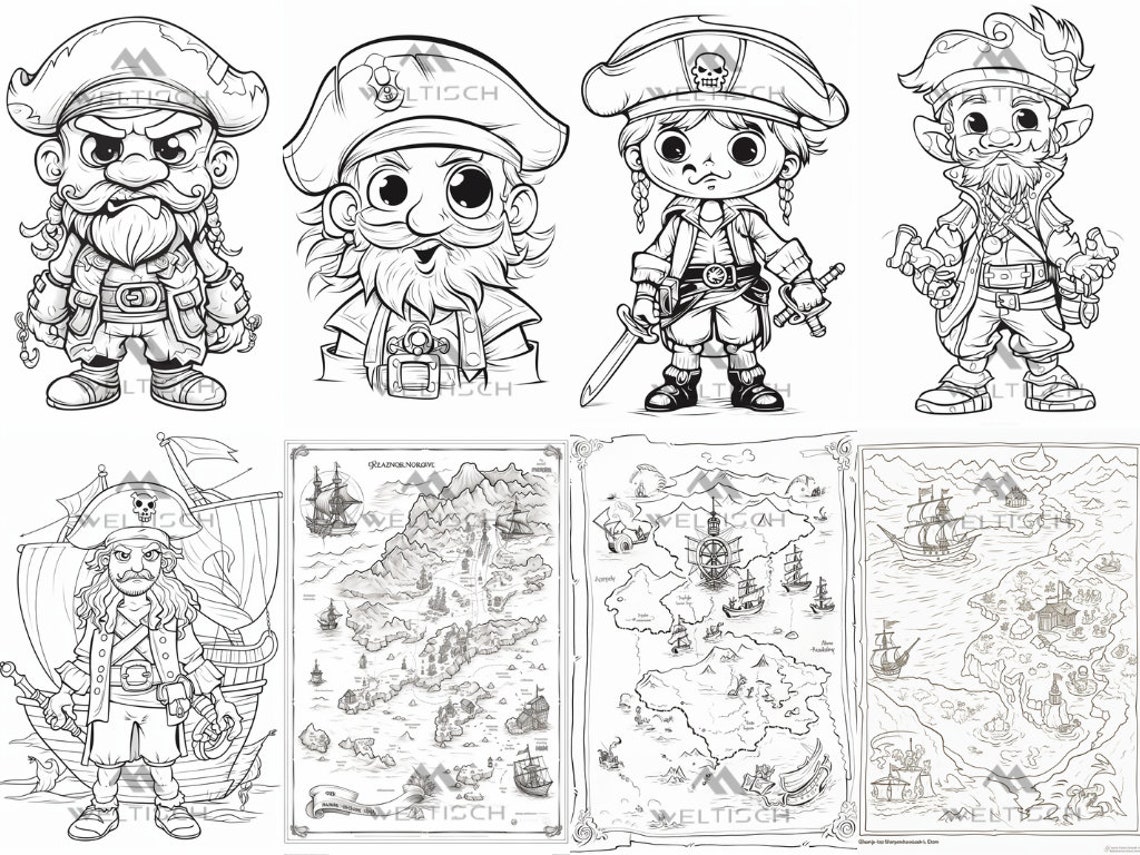 Pirate Coloring Pages INSTANT DOWNLOAD Printable Coloring Pages ...
