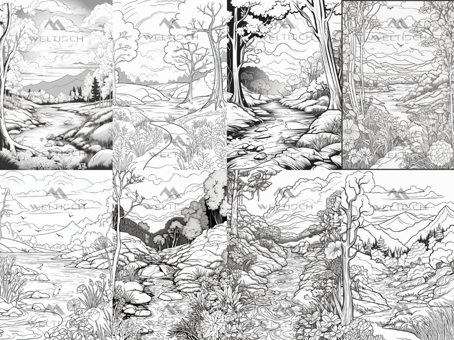 Nature Landscape Coloring Pages Adult Coloring Pages - Etsy