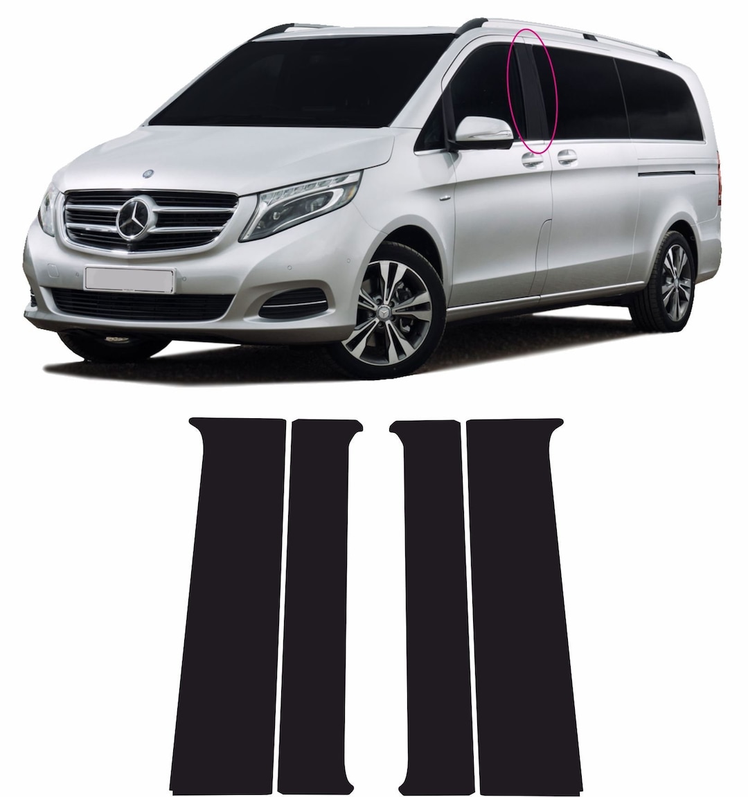 B Pillar Blackout Decals Stickers for Mercedes V Class W447 Vito PPF ...