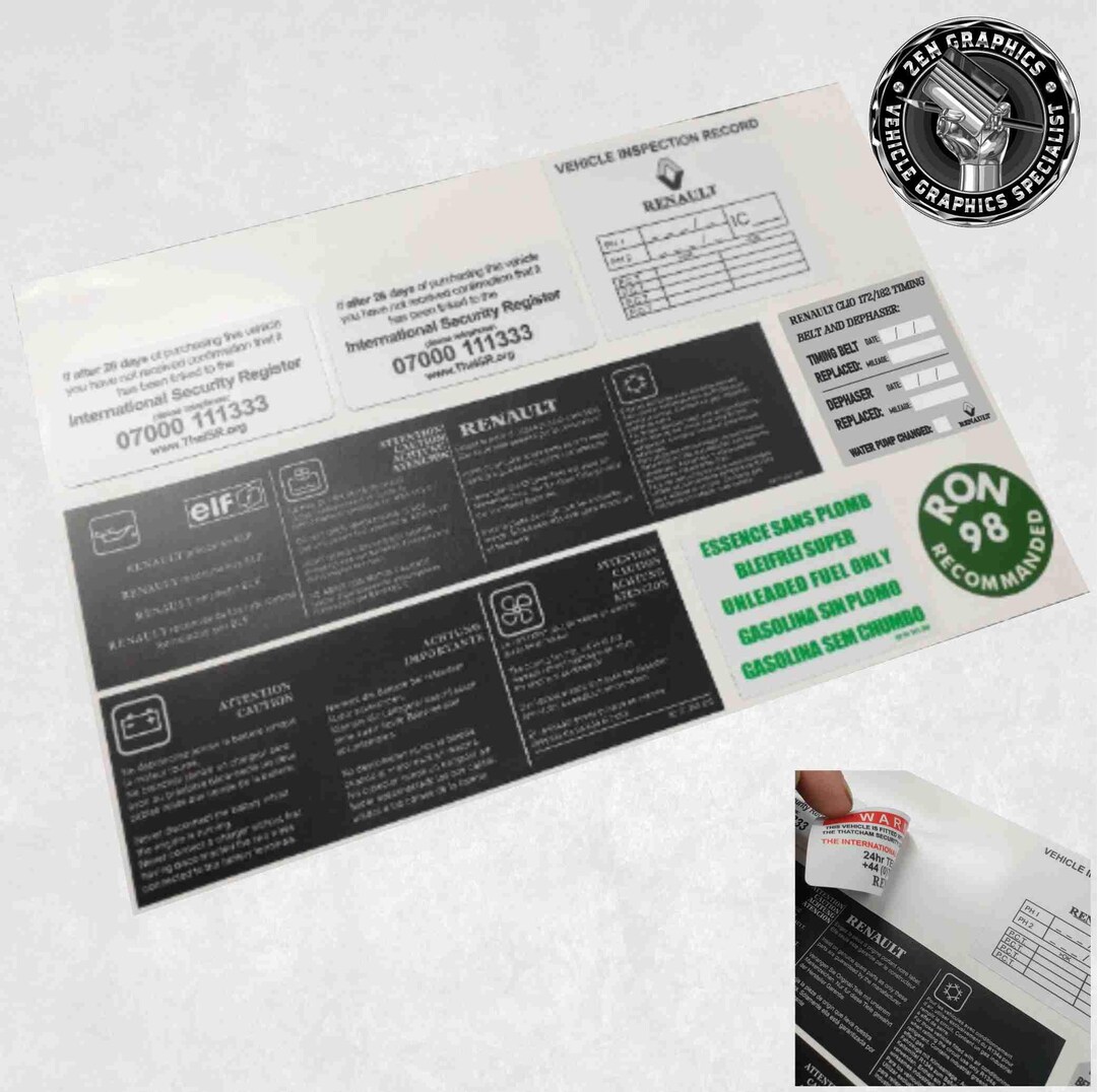 Replacement Decals to Fit Renault Clio 172 Sport MK2 Phase 2 Engine Bay ...