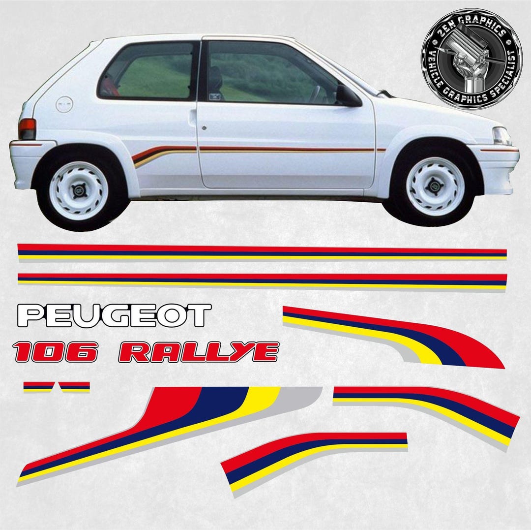 Replacement Decals and Stripes for Peugeot 106 Rallye S1 Engine Bay ...