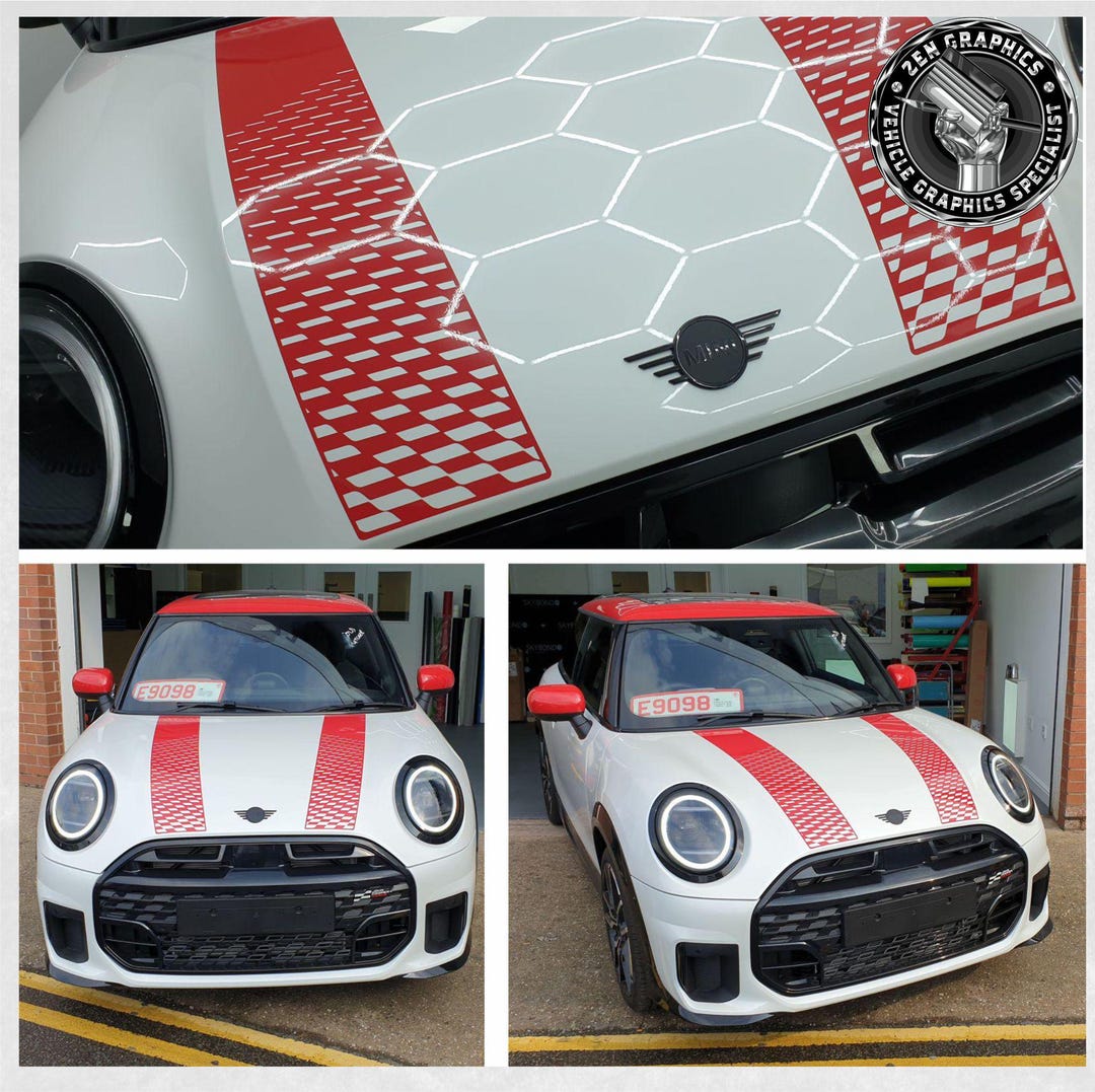 Die Cut Chilli Red Bonnet Stripes Kit to Fit Mini F66 F65 Petrol Cooper ...