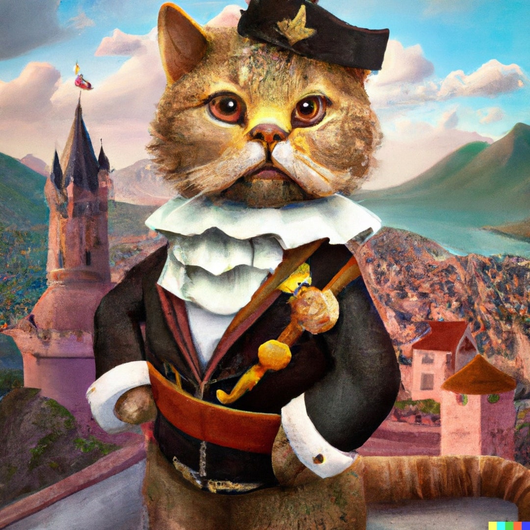 Napoleon-like Cat, Digital Art Print, AI Generated, Wall Art, Square ...