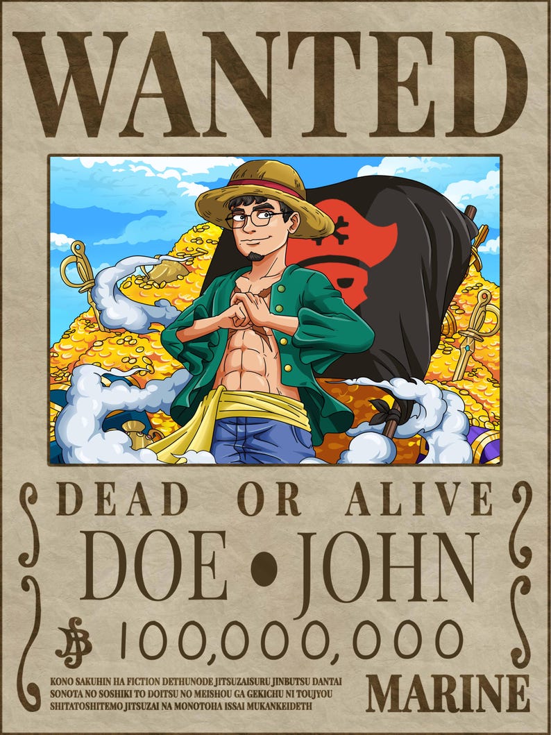 Fully Custom Wanted Poster Treasure Edition, Perfect Personalized Anime ...