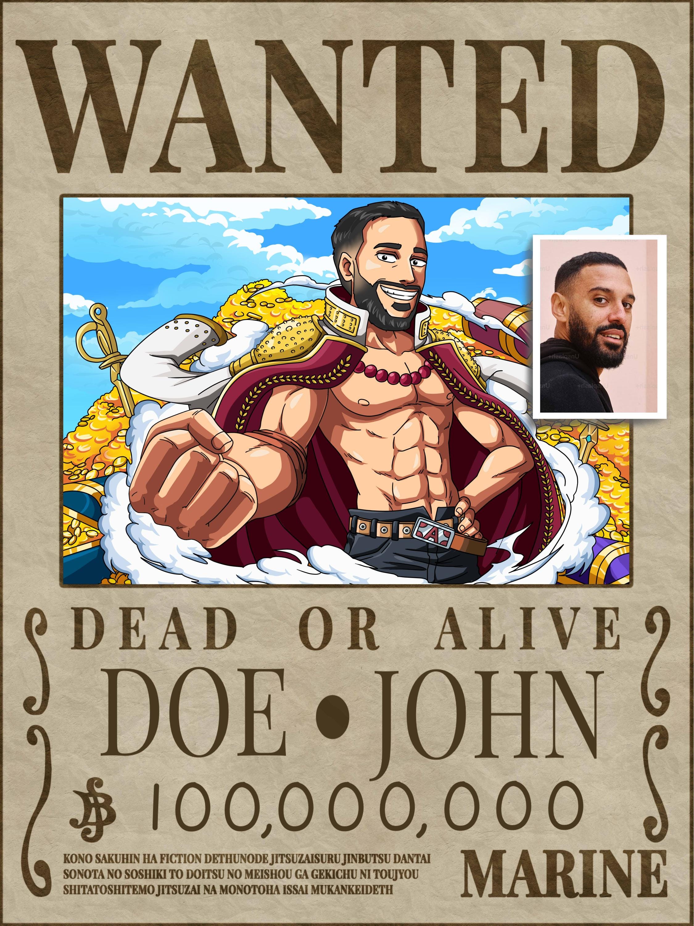 Fully Custom Wanted Poster Treasure Edition, Perfect Personalized Anime ...