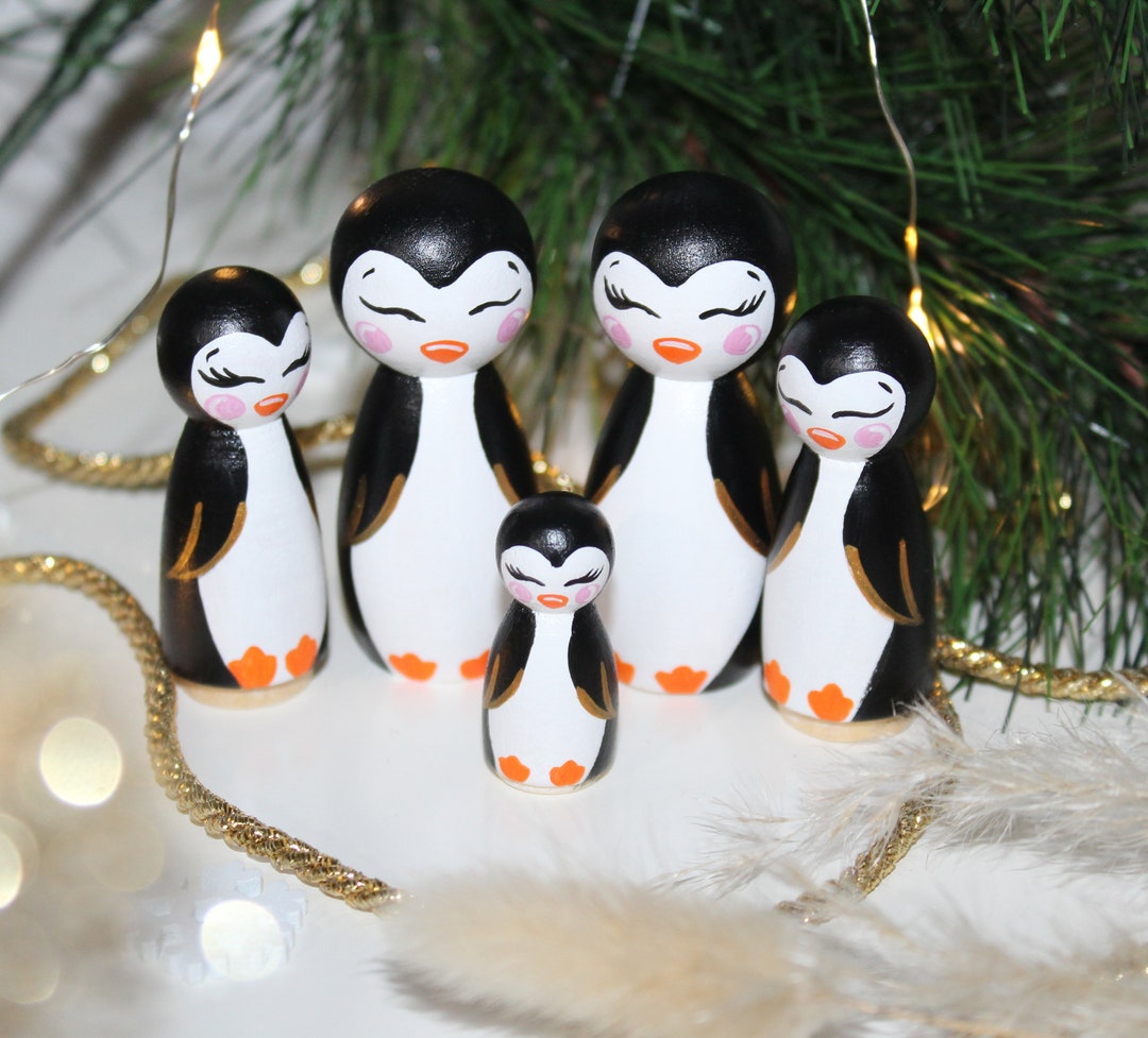 Peg Dolls Penguins Miniature Penguins Hand-painted Wooden - Etsy