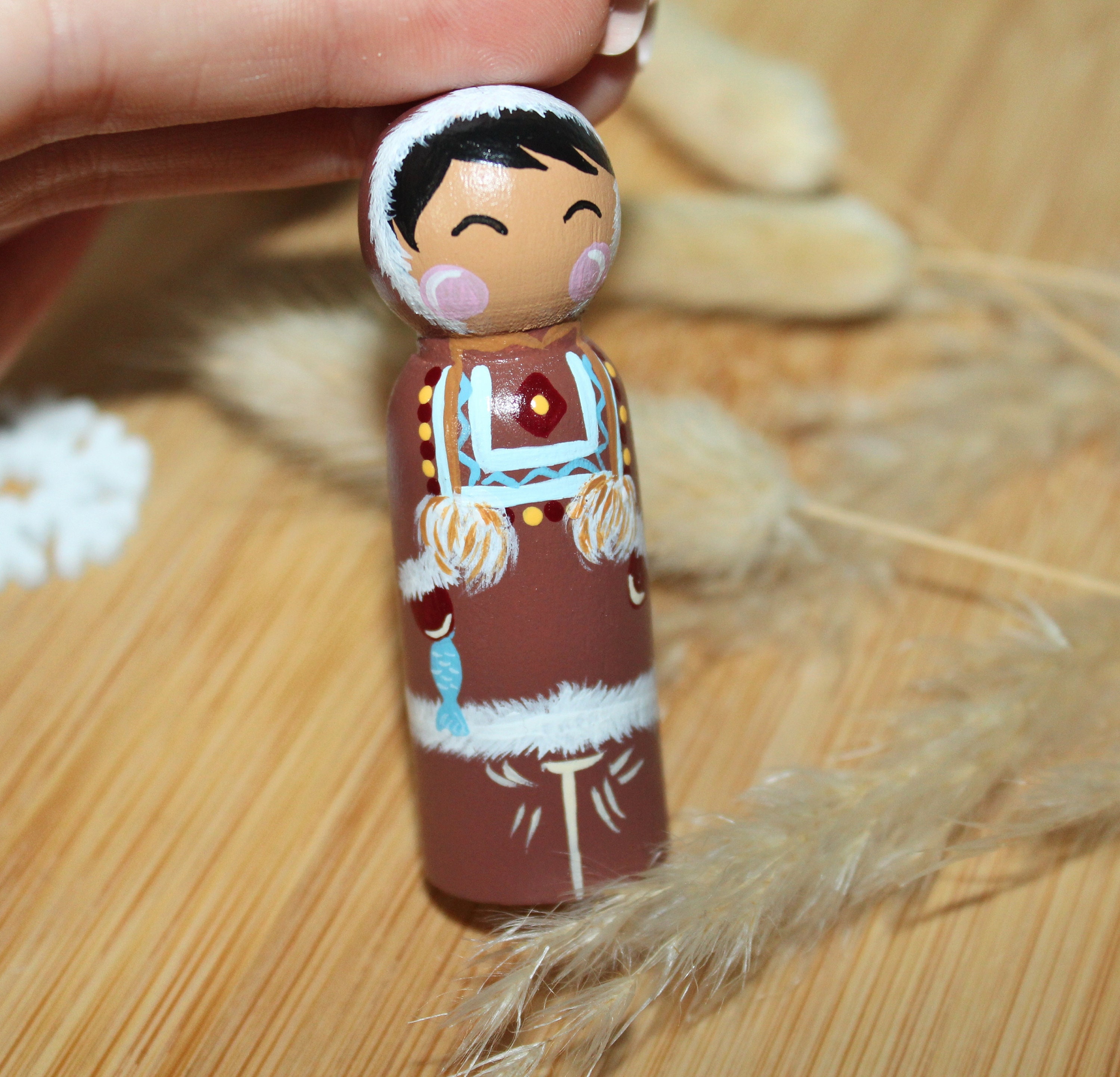 Peg Doll Educational Set Hand Painted Inuit Family - Etsy