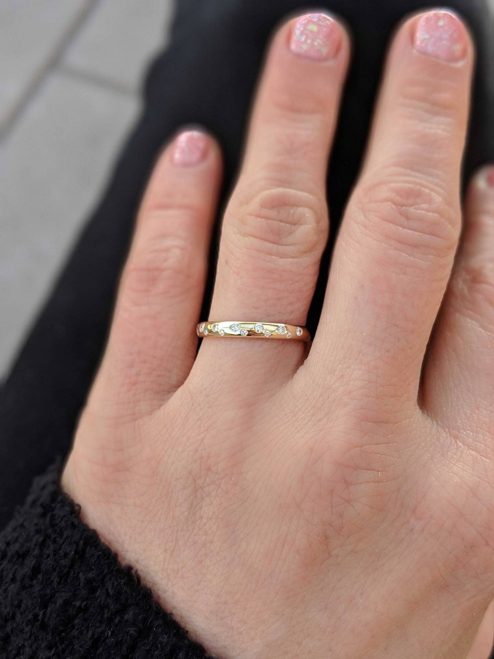 Diamond Stacking Wedding Band 14K Gold Unique Moissanite - Etsy