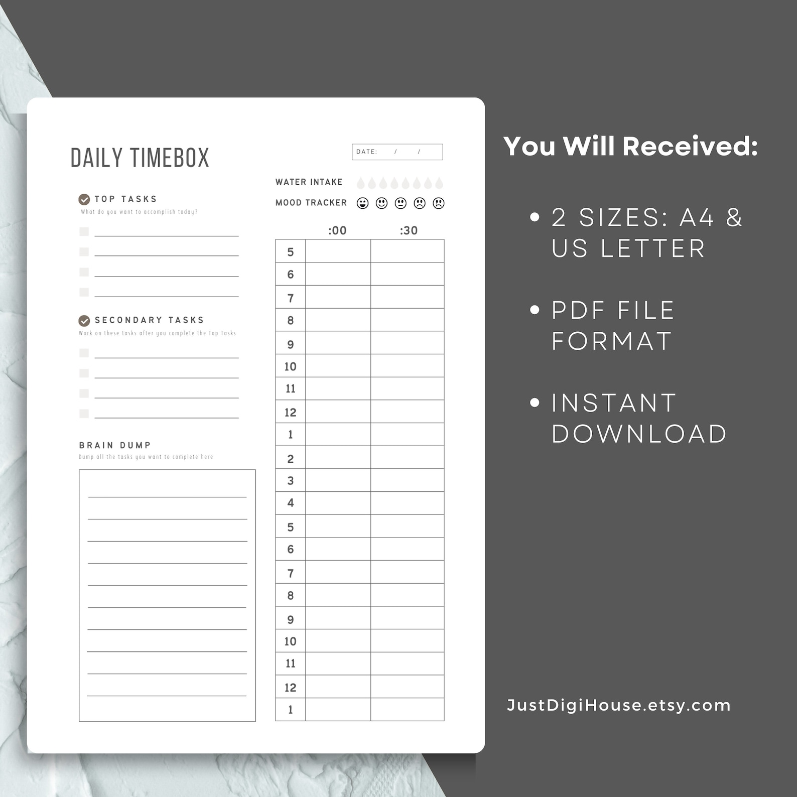 Daily Time Boxing Planner, Printable Pdfs, Annotation App Friendly Pdfs ...