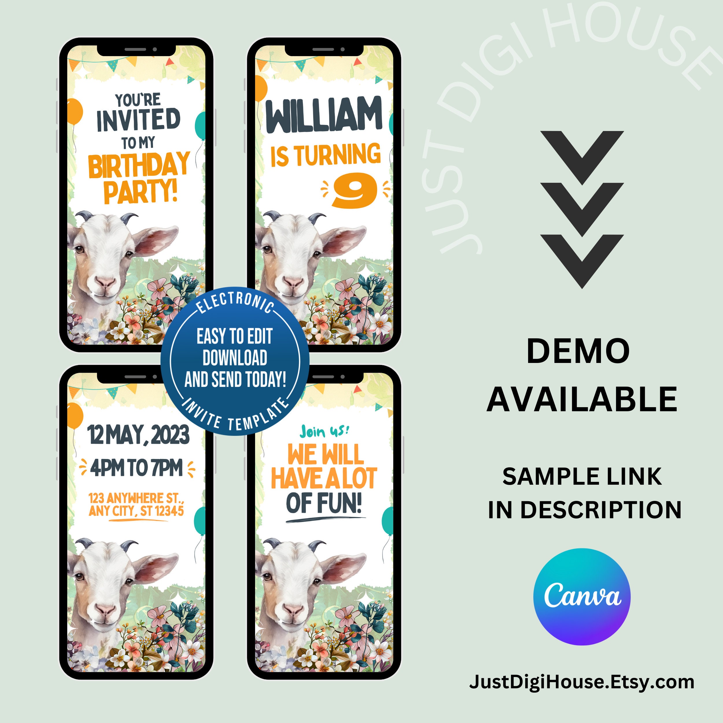 EDITABLE Goat Farm Birthday Party Invitation | Goat Theme Birthday ...