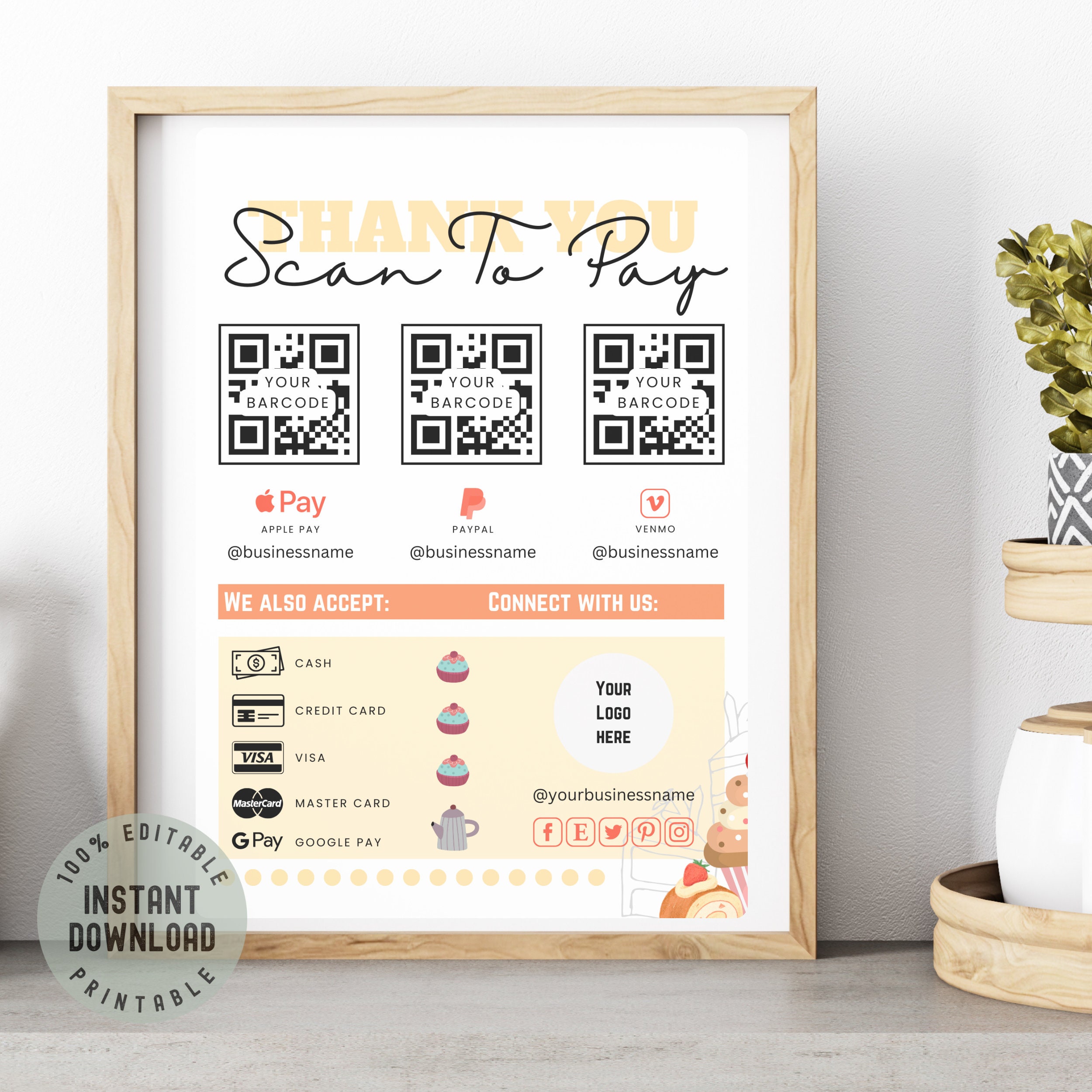 Editable Scan to Pay Card for Baking Business, Editable Canva Template ...