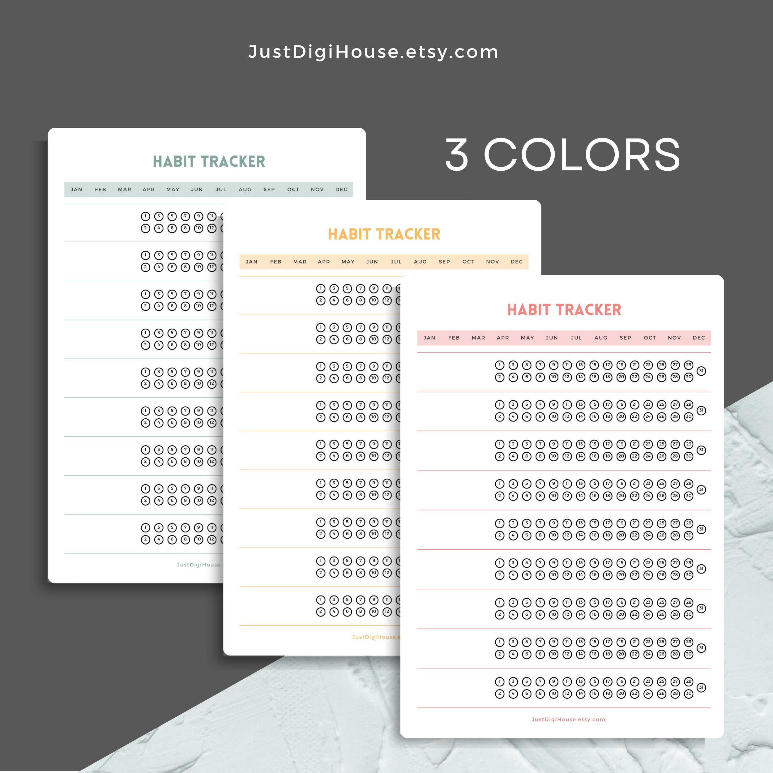 Daily Habit Tracker Printable 3 Colors Everyday Habit Tracking Habit ...