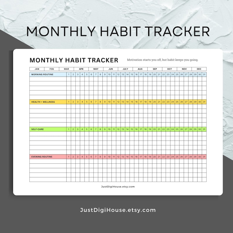 Monthly Habit Tracker Printable - 2 Versions | Health and Wellness ...