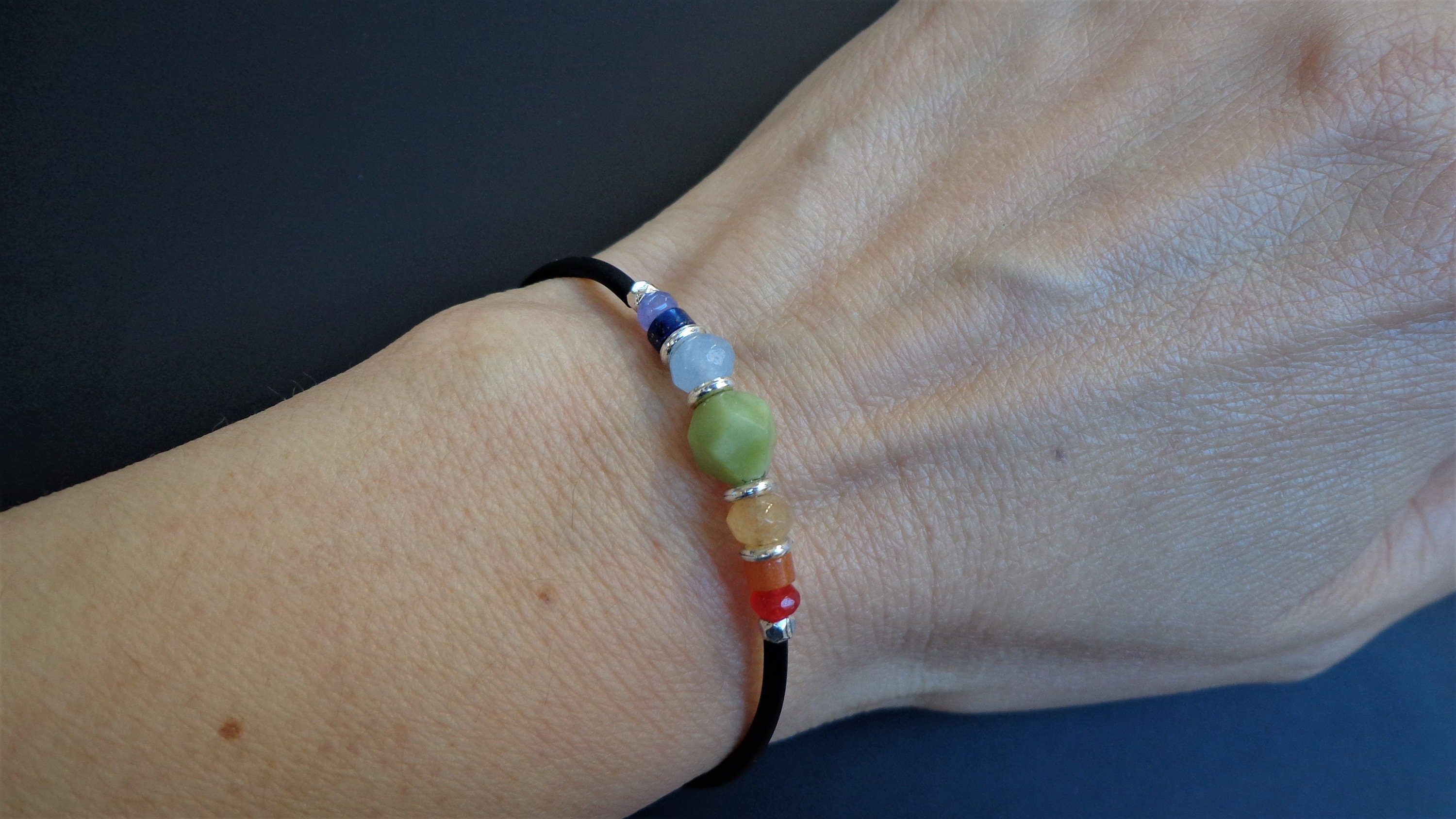 7 Chakra Natural Stone Bracelet Slim Boho Bracelet Colorful - Etsy