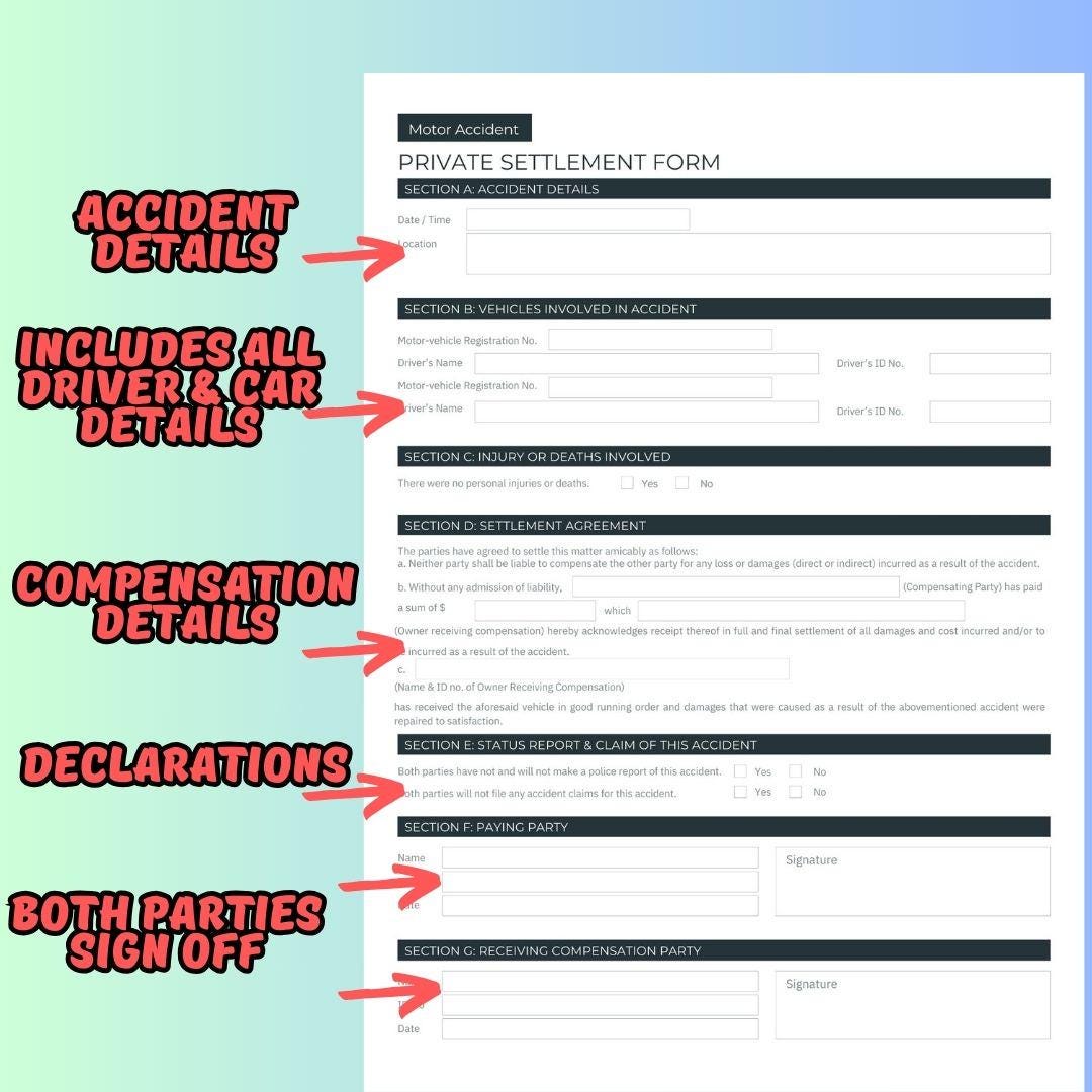 Motor Accident Settlement Form PDF | Car Accident Claim Form | Auto ...