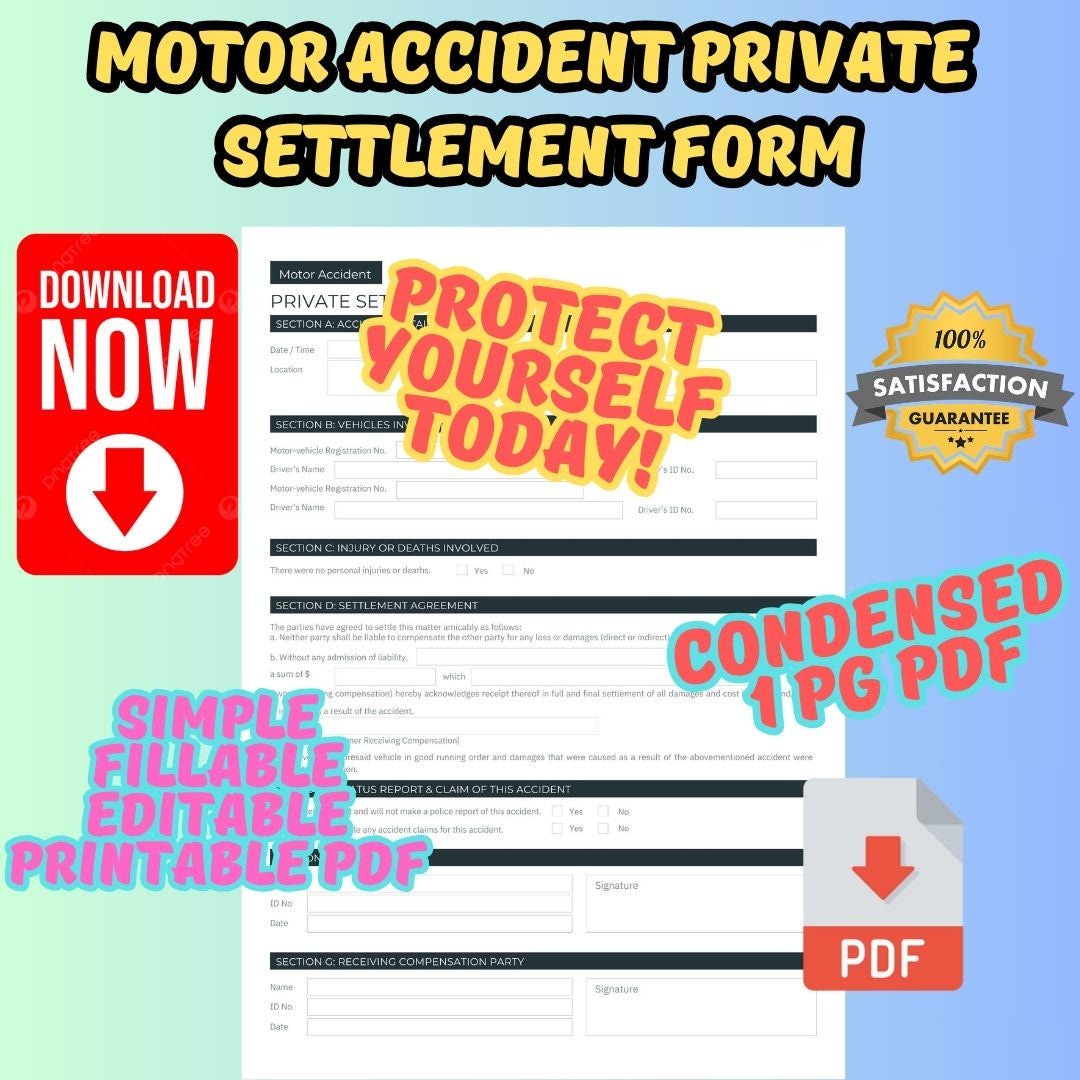 Motor Accident Settlement Form | Digital Download PDF | Car Crash ...