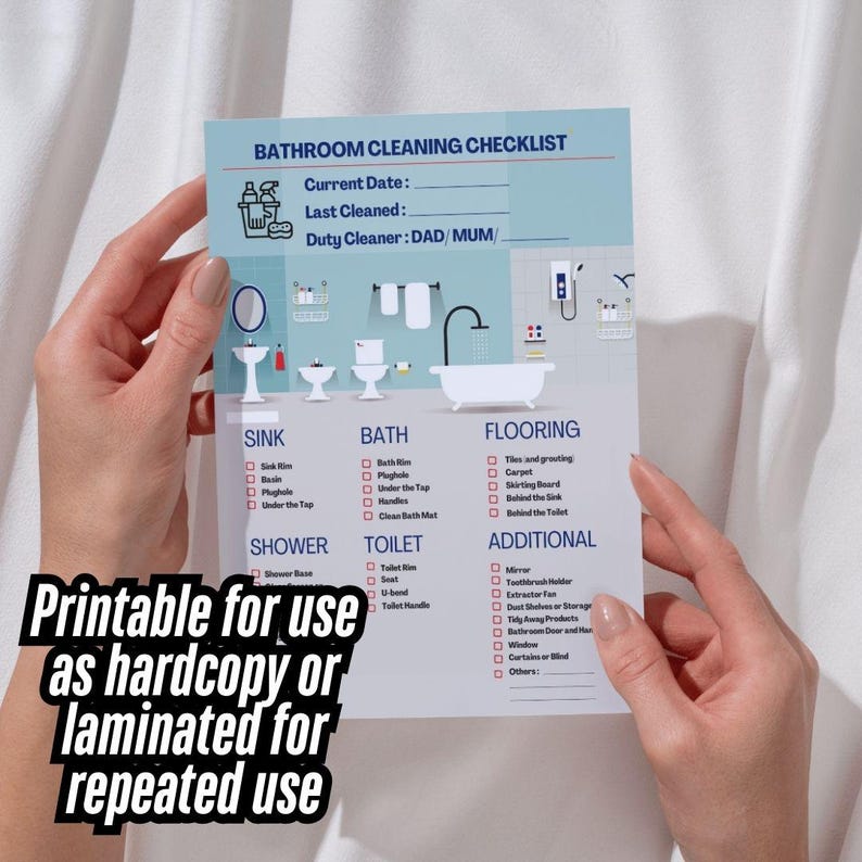 Bathroom Cleaning Checklist | Printable & Digital, Chore Chart (PDF) - Etsy