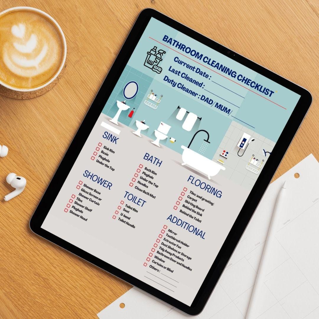 Bathroom Cleaning Checklist Printable | Toilet Cleaning Schedule | Easy ...