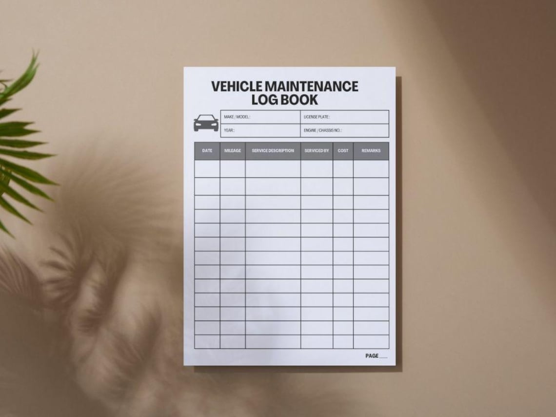 Printable Vehicle Maintenance Log Book | Car, Truck, Motorcycle (PDF ...