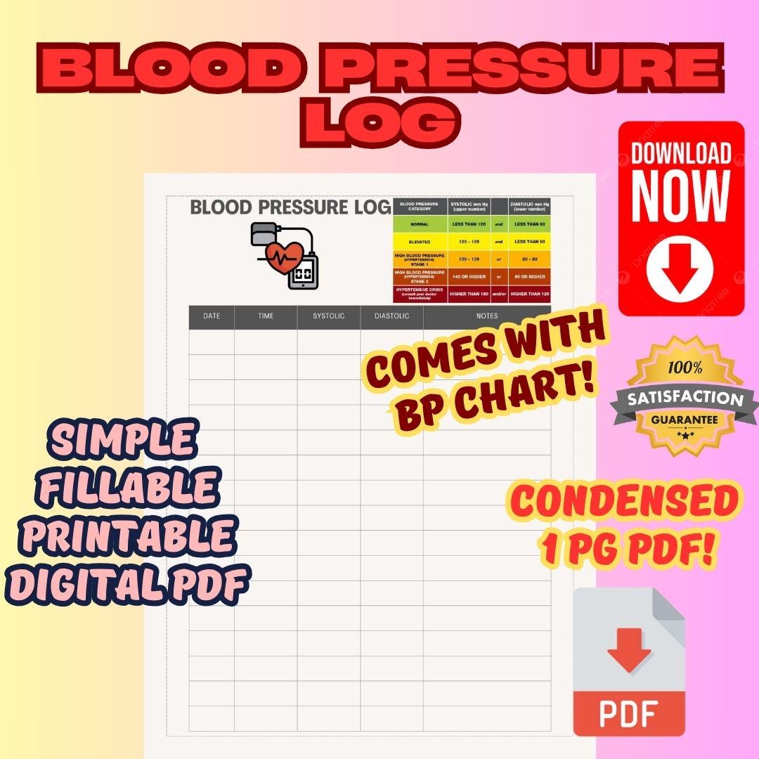 Blood Pressure Log Printable | Daily BP Tracker | Medical Chart ...
