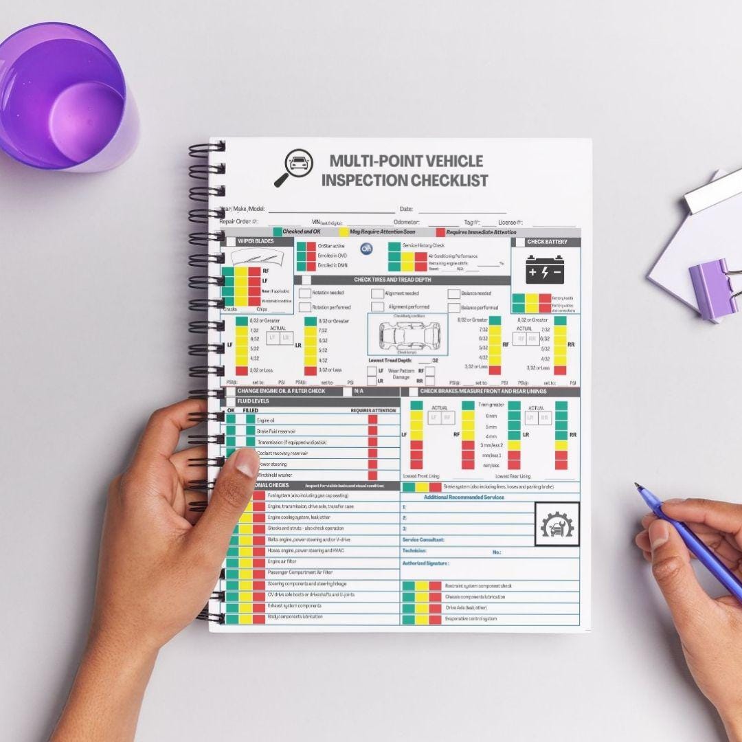 Vehicle Inspection Checklist, Printable PDF for Car Maintenance, Pre ...