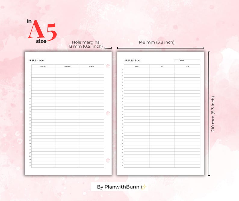 Quarterly Year Future Log Printable Planner, PDF, A5 Insert 2025 2026 ...