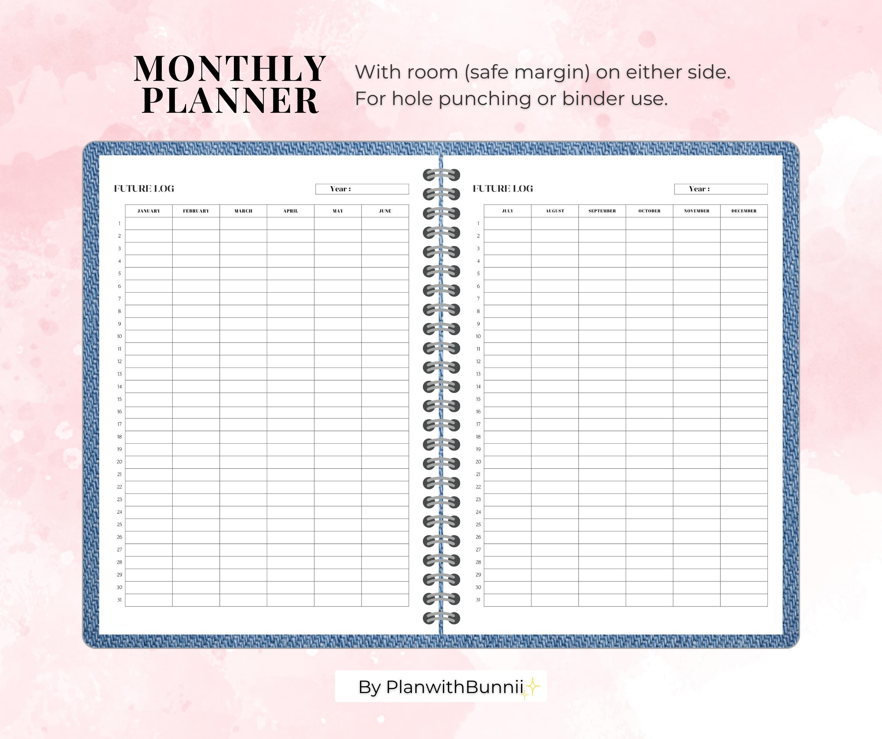 Yearly Printable Planner, Future Log, Undated, PDF, A5 Insert, Instant ...