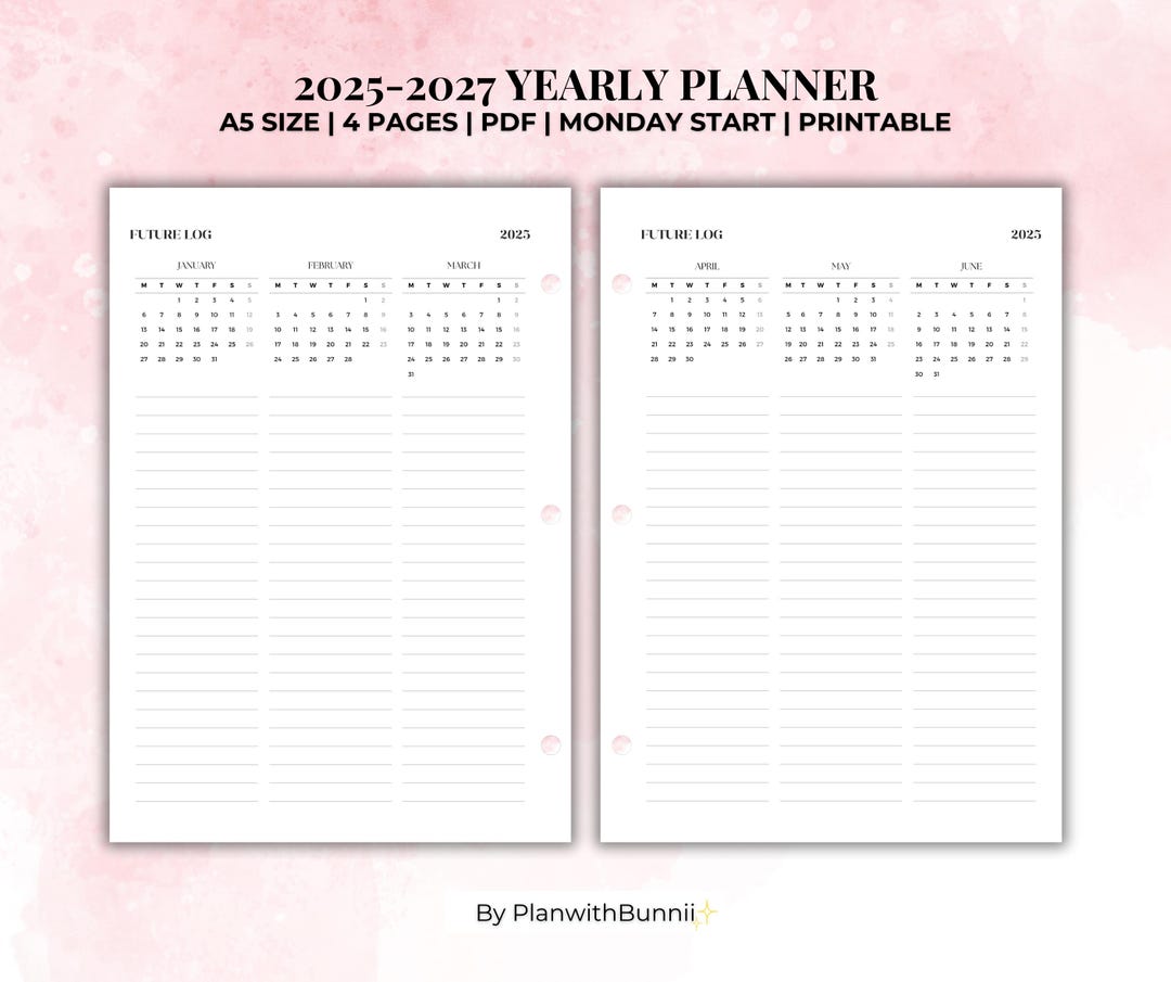 2025 2026 2027 Two Page Yearly Planner Printable Journal, PDF, A5 ...