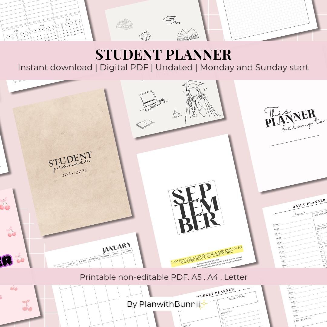 Student Planner Printable Bundle | Academic Planner | Tracker for ...