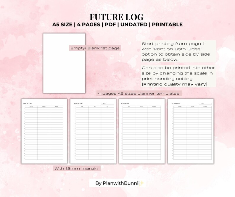 Quarterly Year Future Log Printable Planner, PDF, A5 Insert 2025 2026 ...