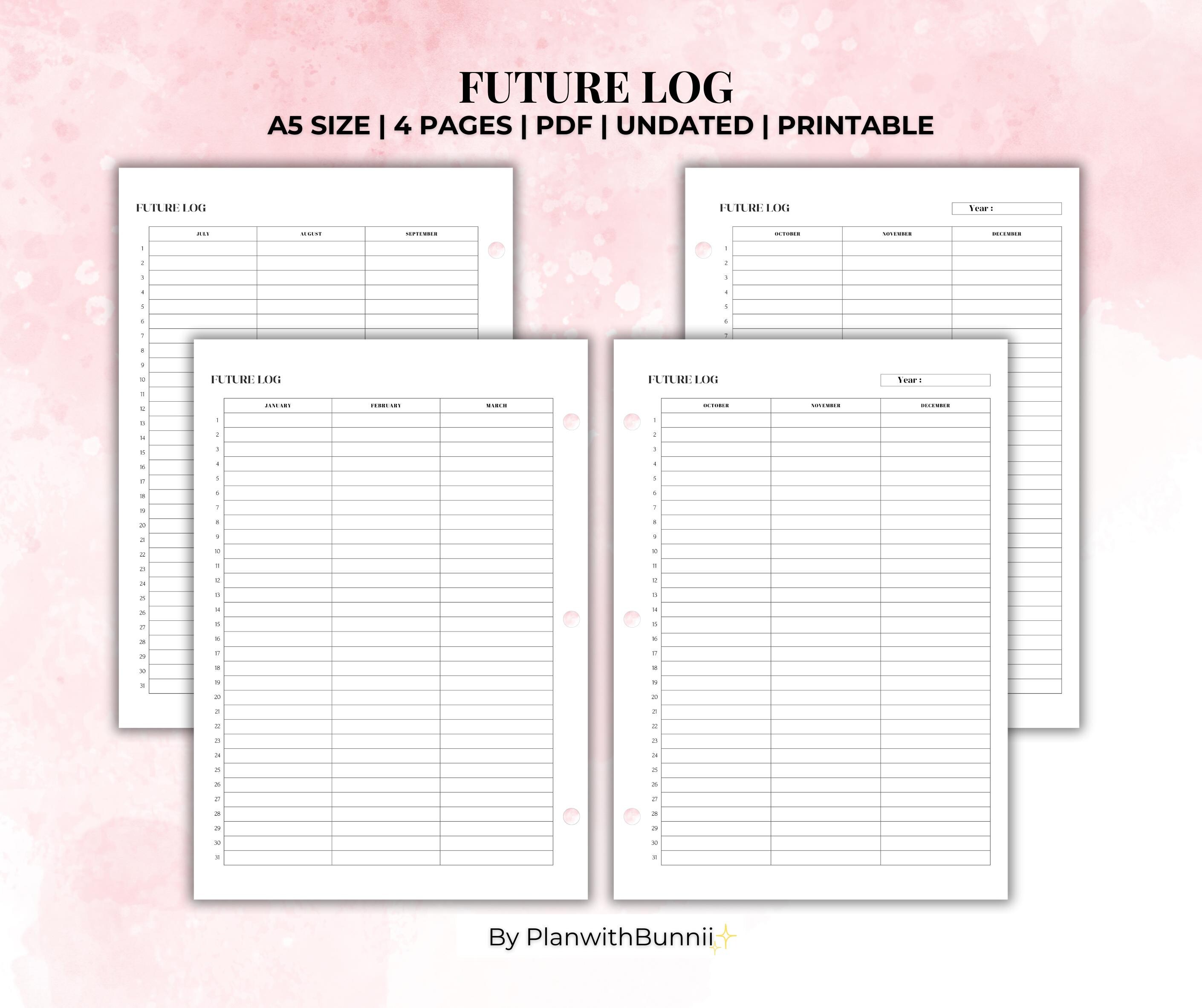 Quarterly Year Future Log Printable Planner, PDF, A5 Insert 2025 2026 ...