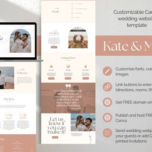 Wedding Website Canva Template, Digital Wedding Invitation, Wedding ...