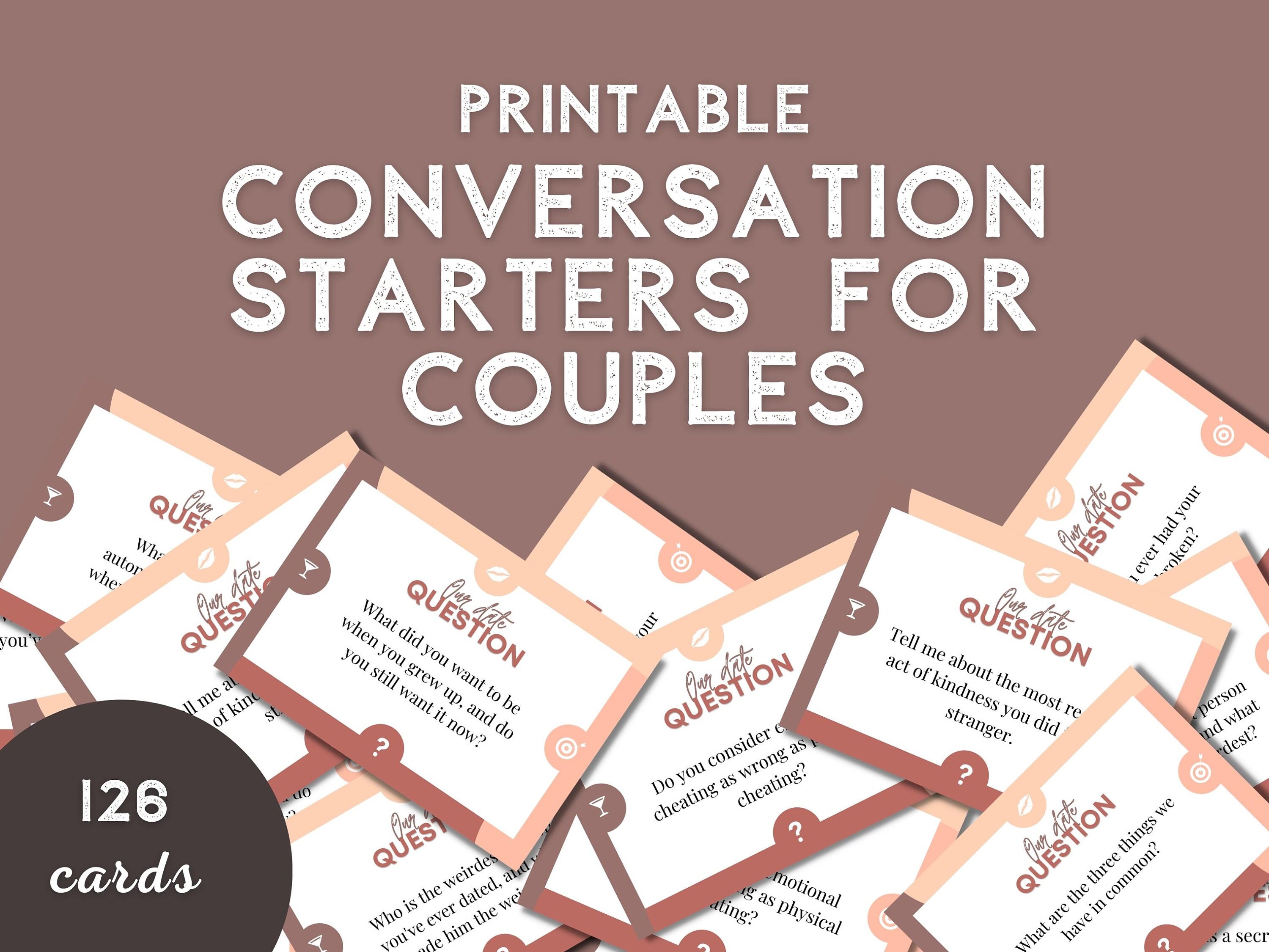 Printable 126 Conversation Starters for Couples, Date Night Card Game ...