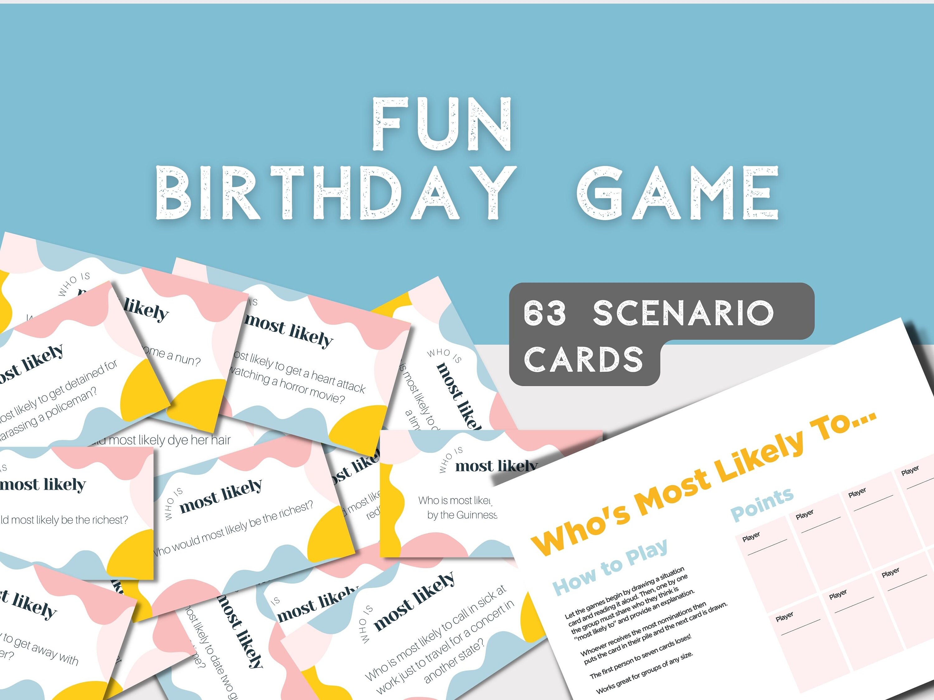 Printable PDF Party Game With 63 Who is Most Likely Cards. Perfect for ...