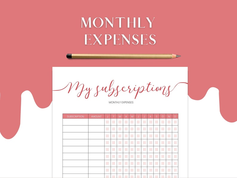 Printable Subscription Tracker, Monthly Subscription, Membership ...