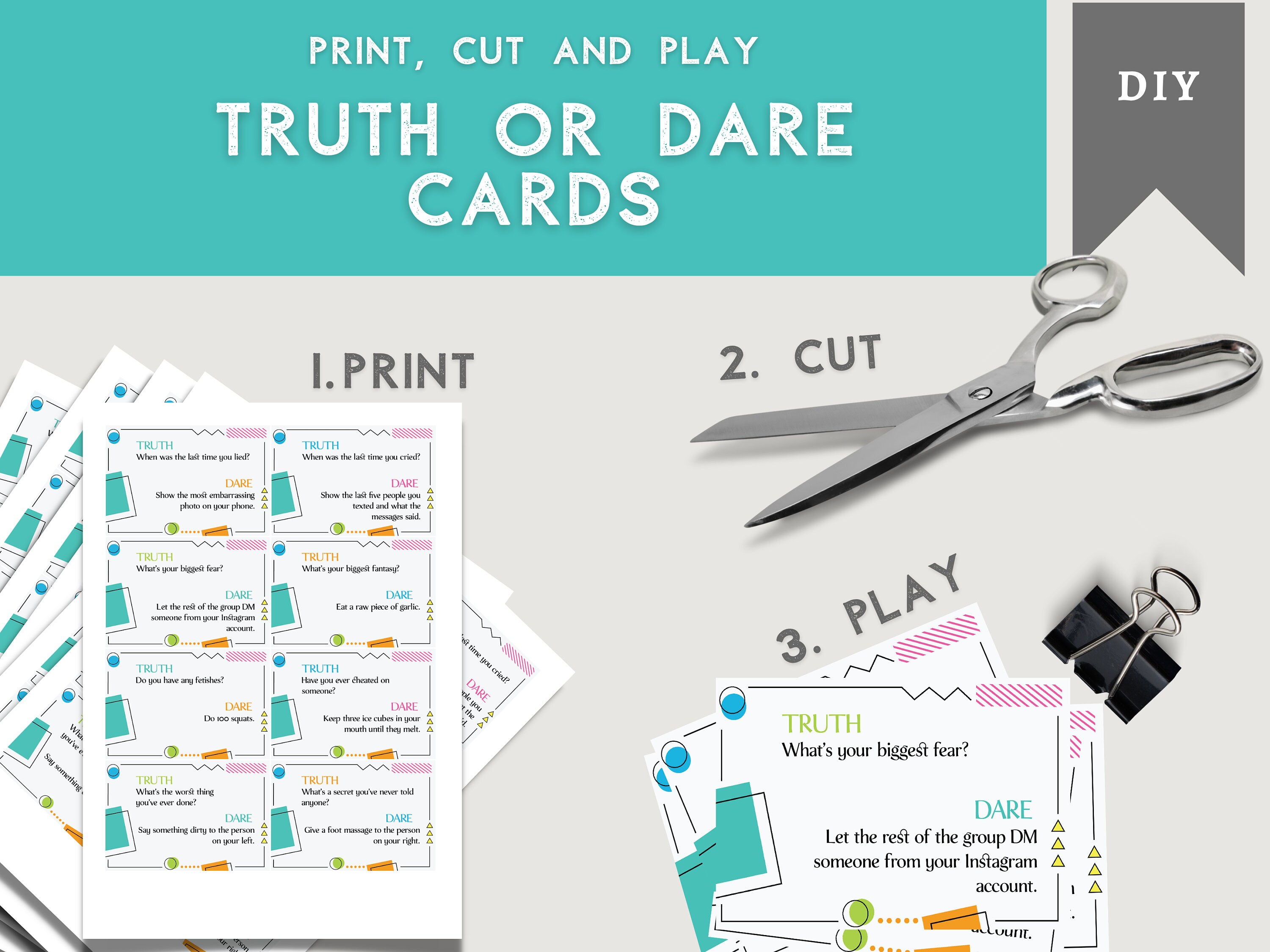 Truth or Dare Printable Party Game Drinking Game party Activity for Adults Fun Games ...
