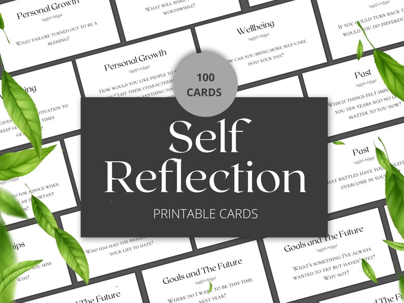 Self Reflection Cards for Reflection Journal and Self Care Journal. 100 ...