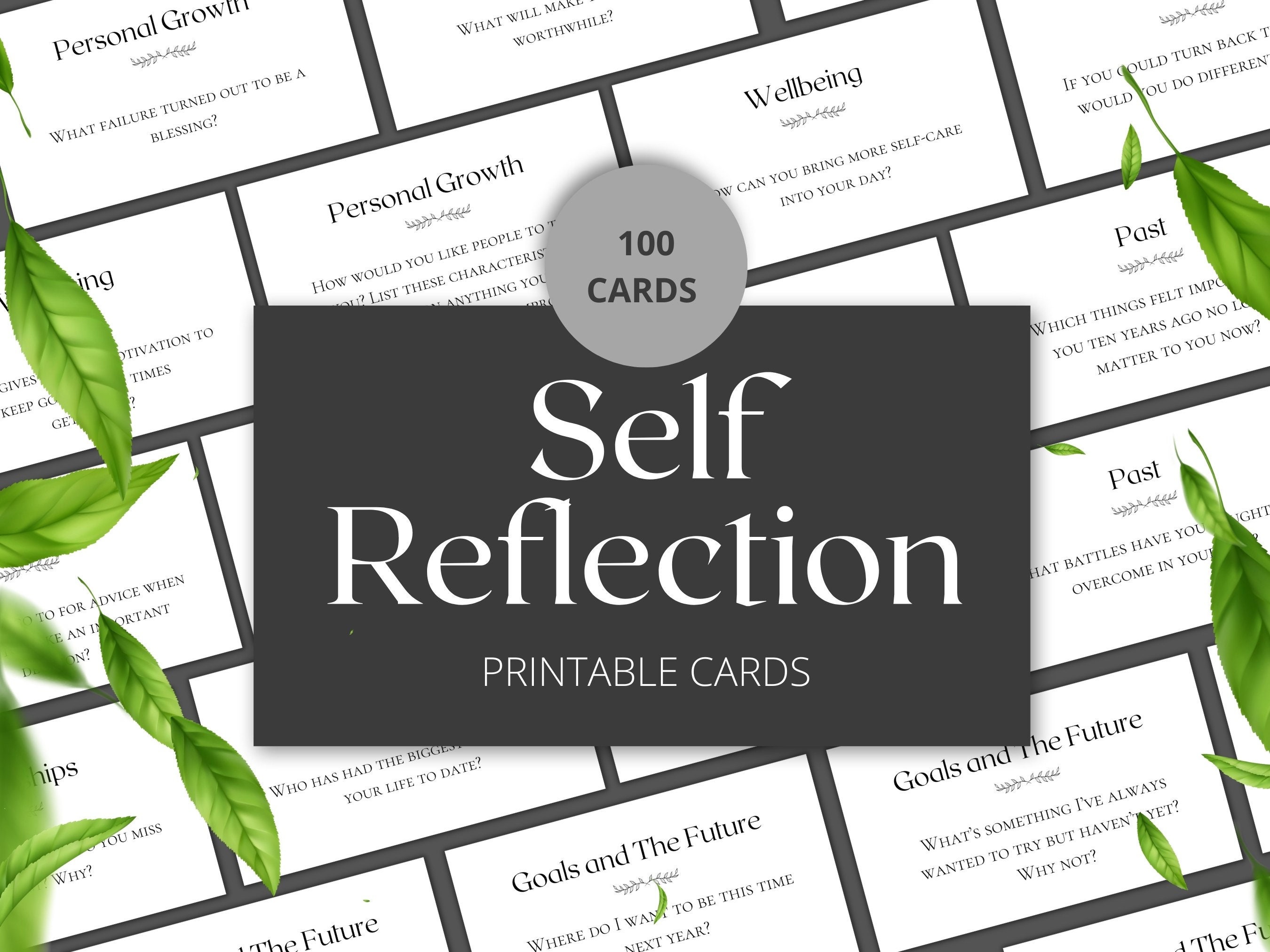 Self Reflection Cards for Reflection Journal and Self Care Journal. 100 ...