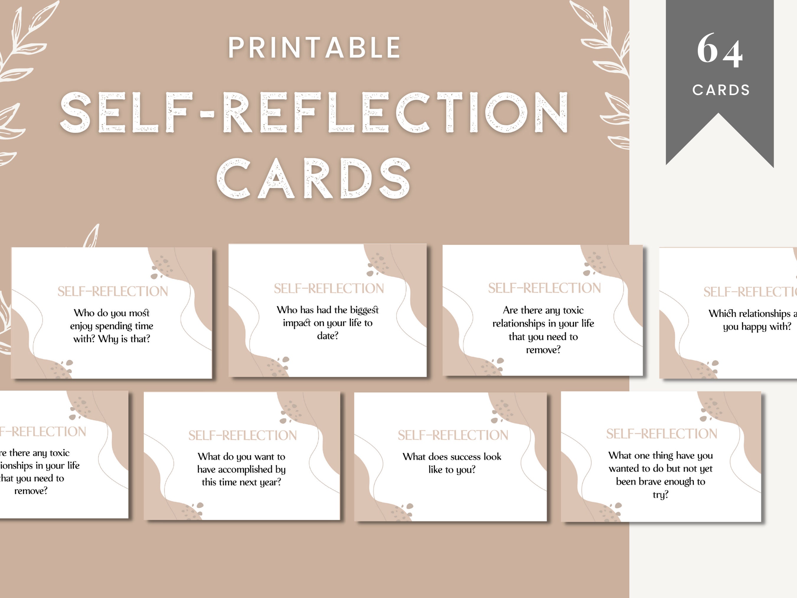 Printable Self Reflection Cards, 64 Self Reflection Prompts, Self ...
