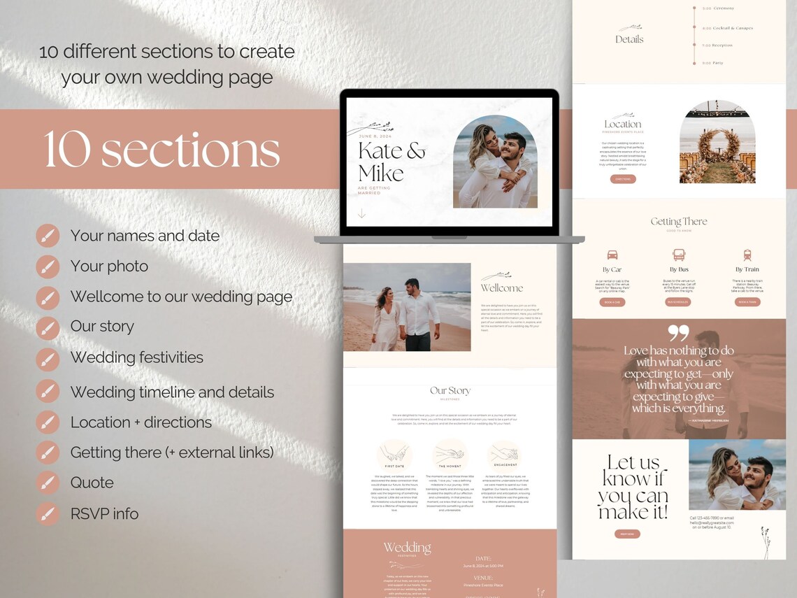 Wedding Website Canva Template, Digital Wedding Invitation, Wedding ...