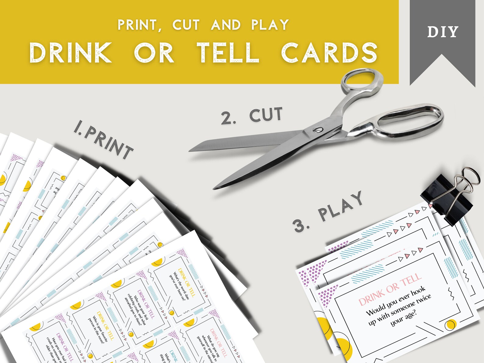 Printable Drinking Cards Game Drink or Tell Cards Adult Only Party Game ...