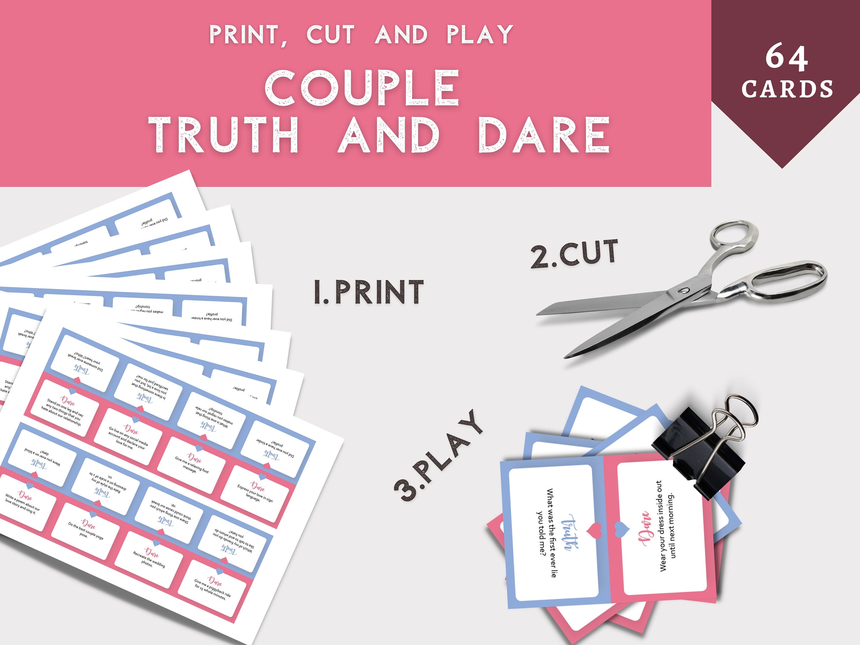 Printable Couples Truth or Dare Card Game, Game for Couples, Date Night ...