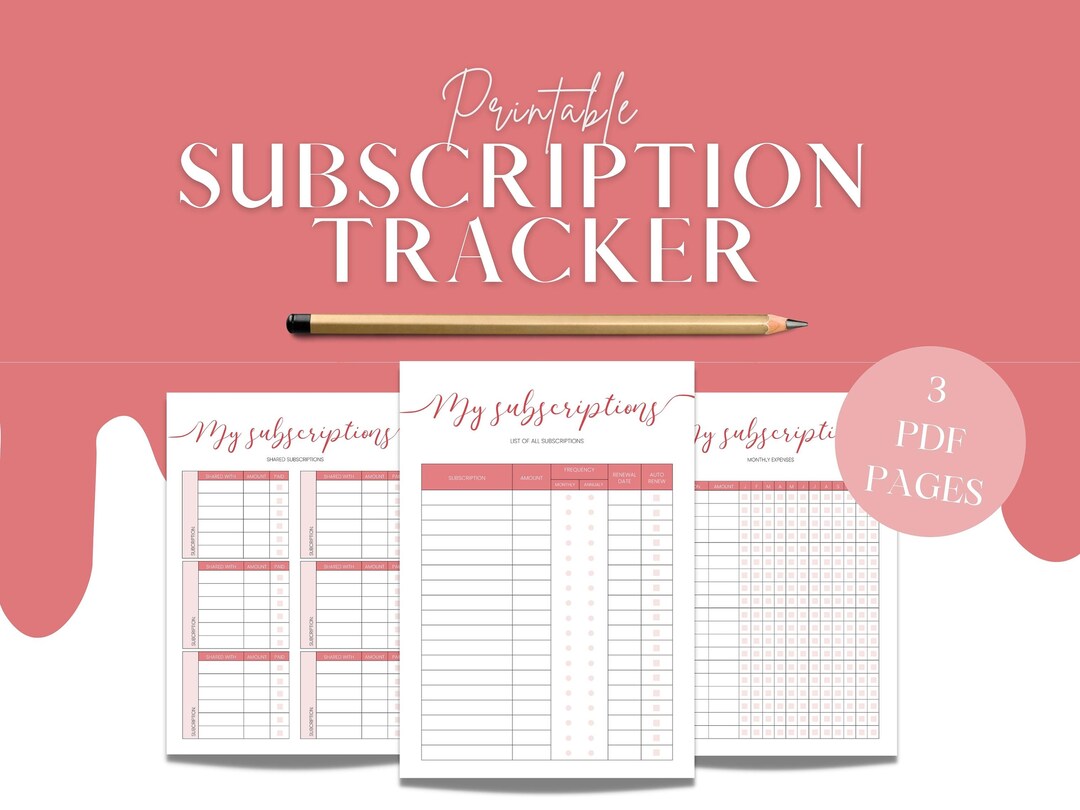 Printable Subscription Tracker, Monthly Subscription, Membership ...